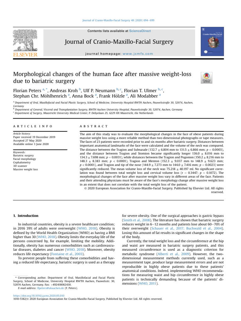 Morphological Changes of The Human Face After Massive Weight-Loss | PDF ...