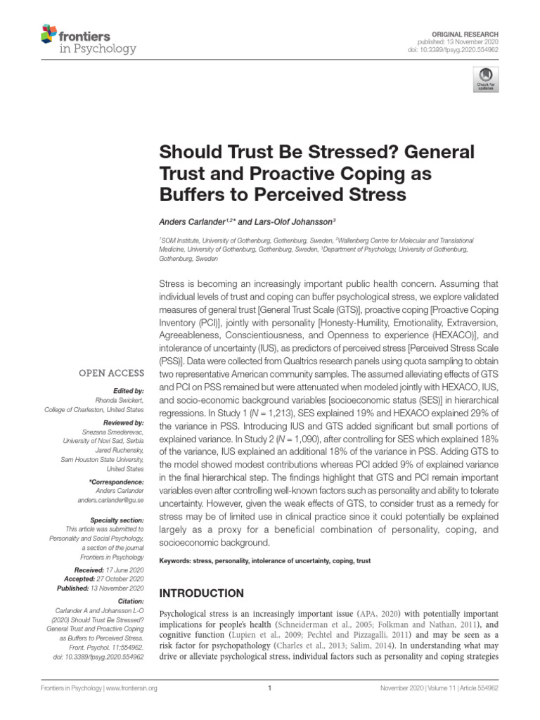 Trust and Stress | PDF | Extraversion And Introversion | Behavioural Sciences