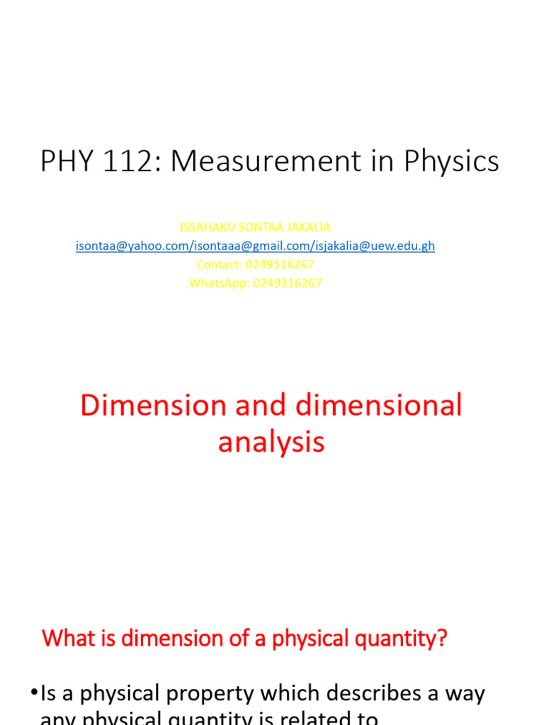 PHY 112 - Measurement in Physics - Dimensional Analysis - 23 - UPDATED | PDF | Applied And ...
