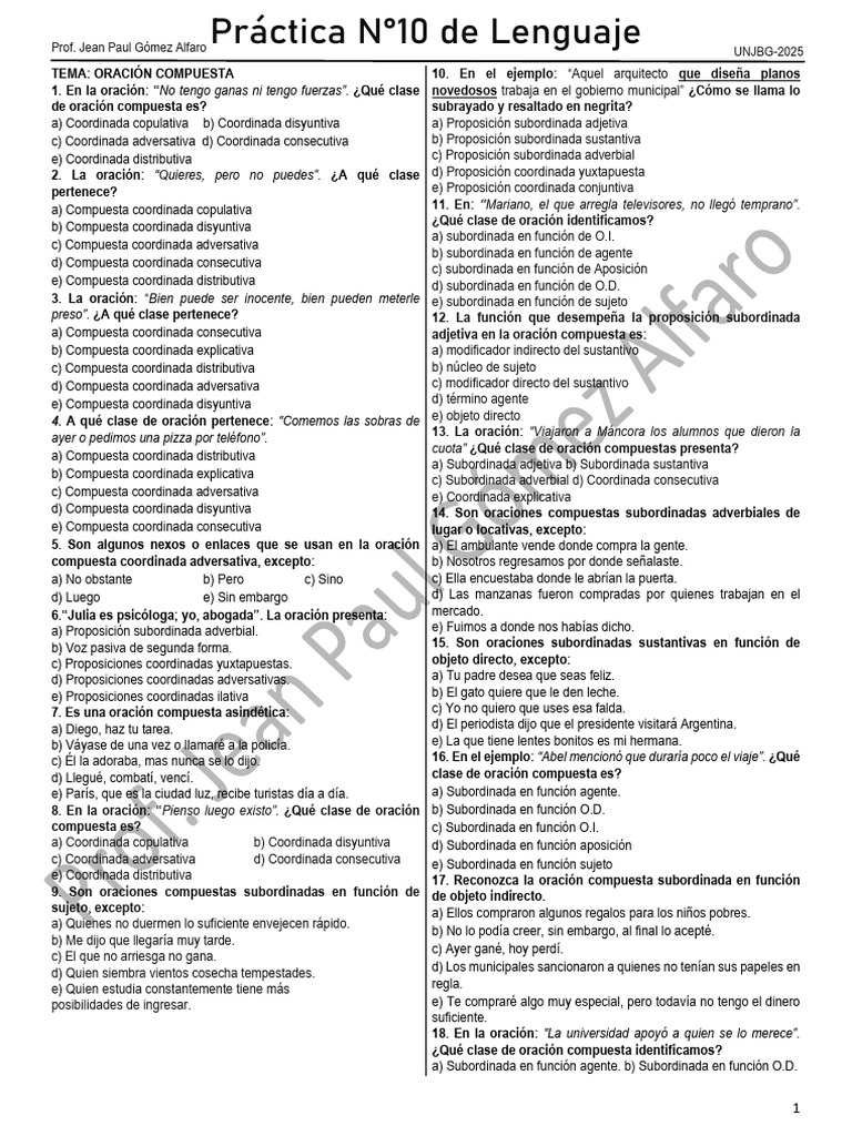 Práctica de Lenguaje | PDF | Oración (Lingüística) | Verbo