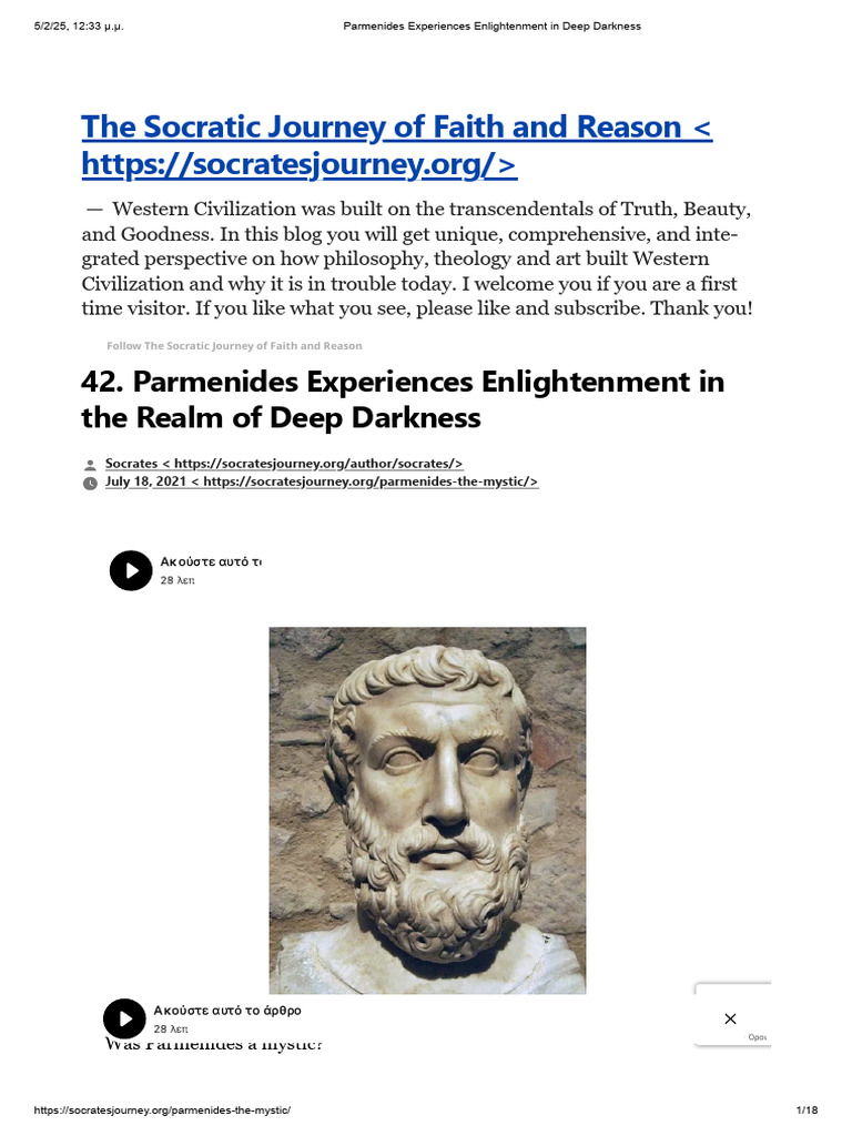 Parmenides Experiences Enlightenment in Deep Darkness | PDF | Plato ...