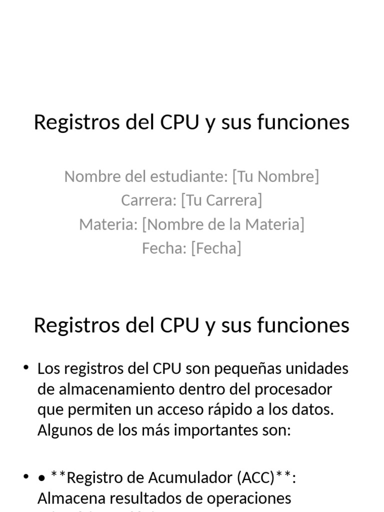 Registros del CPU y sus Funciones | PDF