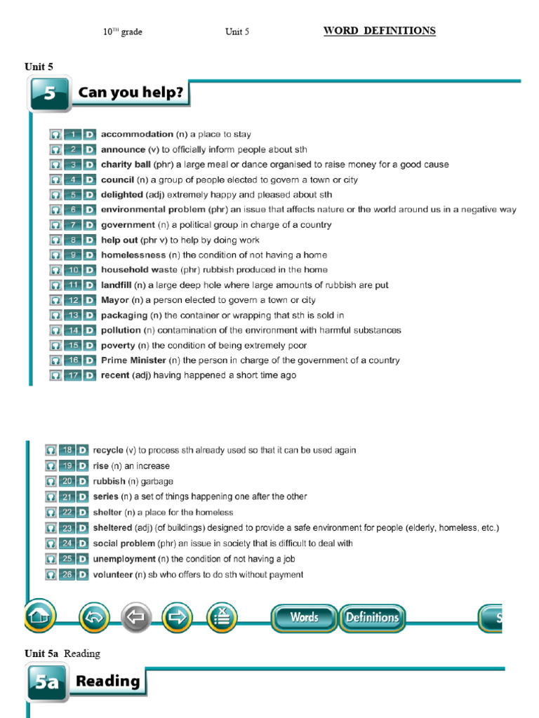 Unit 5 Vocabulary | PDF