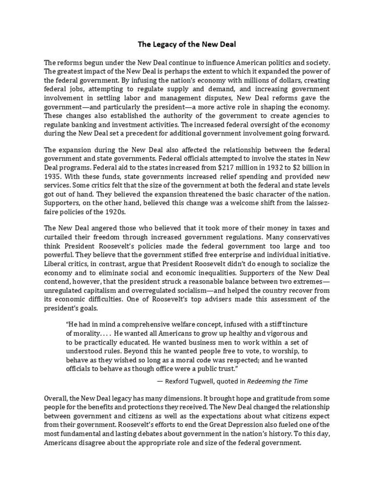 New Deal Legacy & Point-Counterpoint | PDF | New Deal | Franklin D ...