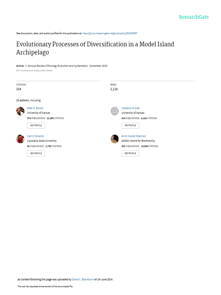 Brown Et Al. 2013 - Evolutionary Processes of Diversification in A ...