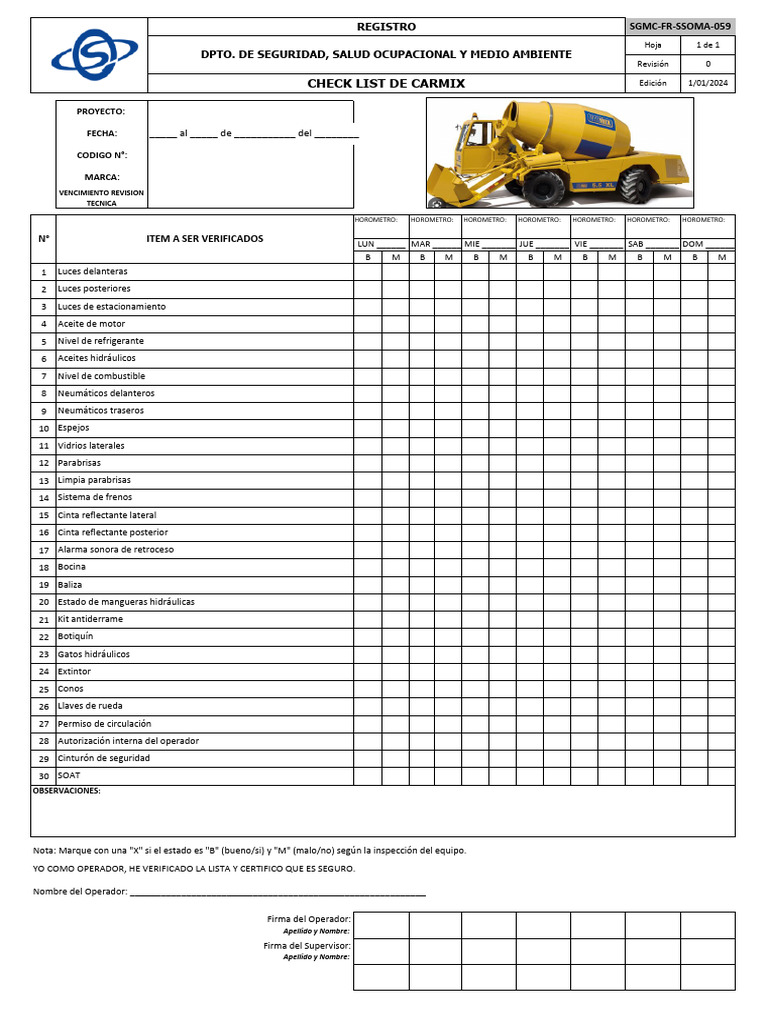 Check list de Carmix | PDF | Tecnología de vehículos | Vehículos terrestres