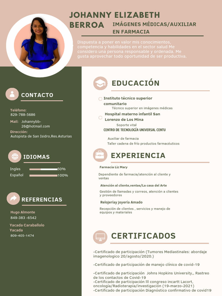 Curriculum Minimalista Profesional Color Rosa y Verde | PDF | Farmacia ...