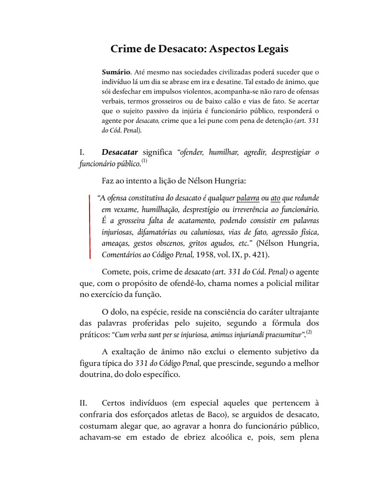 Crime de Desacato: Definição e Implicações | PDF | Crimes | Crime e ...