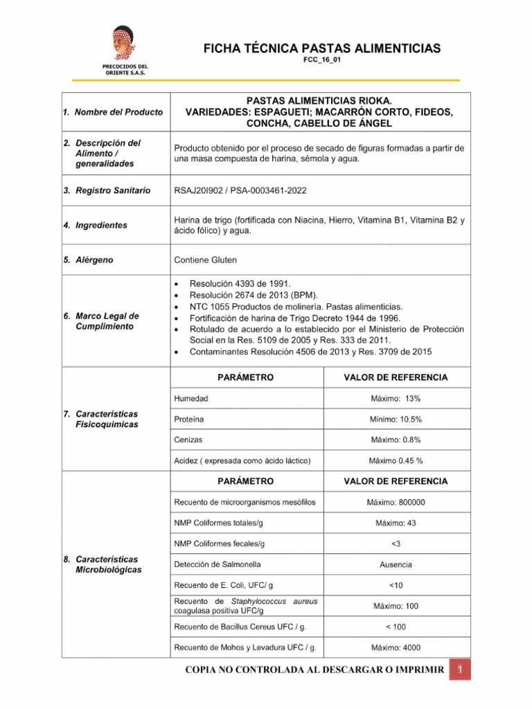 Ficha Técnica Pastas v1 | PDF
