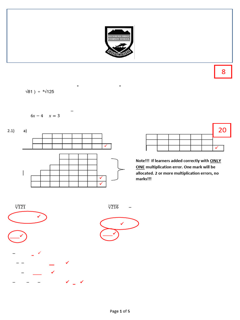 Grade 7 Mathematics Exam Memorandum | PDF | Mathematical Concepts | Algebra