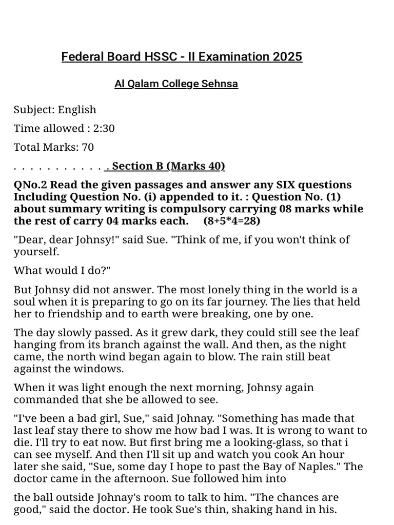 English second year paper | PDF