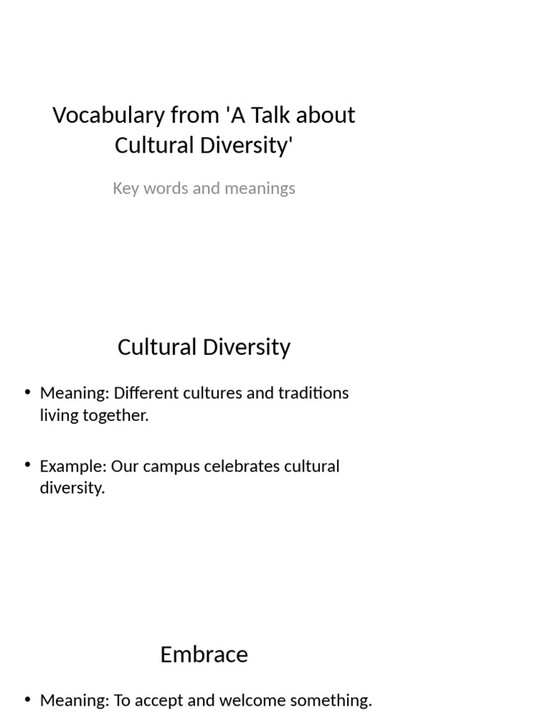 Cultural Diversity Vocabulary Guide | PDF