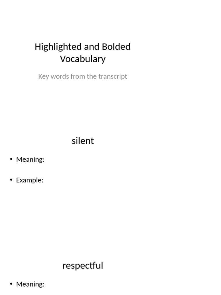 Highlighted Bolded Vocabulary | PDF