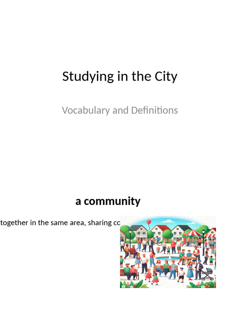 Studying in The City Vocabulary Presentation With Converted Images | PDF