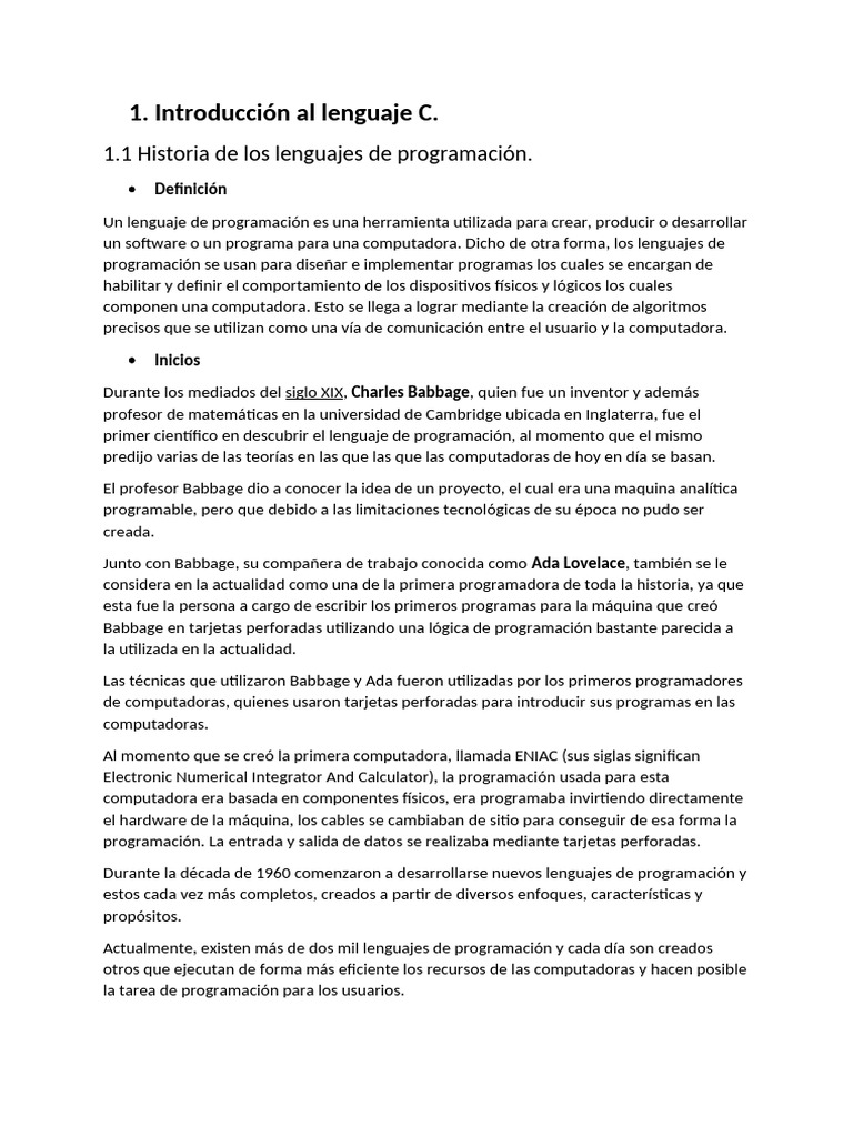 Introducción Al Lenguaje C | PDF | Programación orientada a objetos | Programación de computadoras
