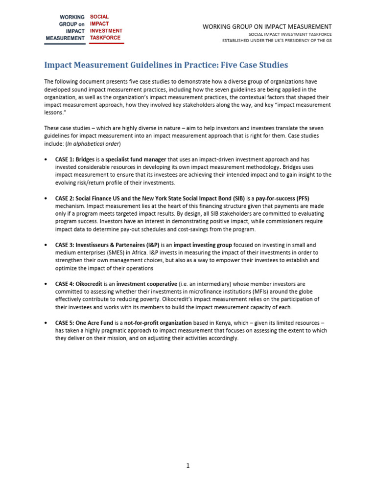 Impact Measurement Case Studies Overview | PDF | Risk | Performance ...