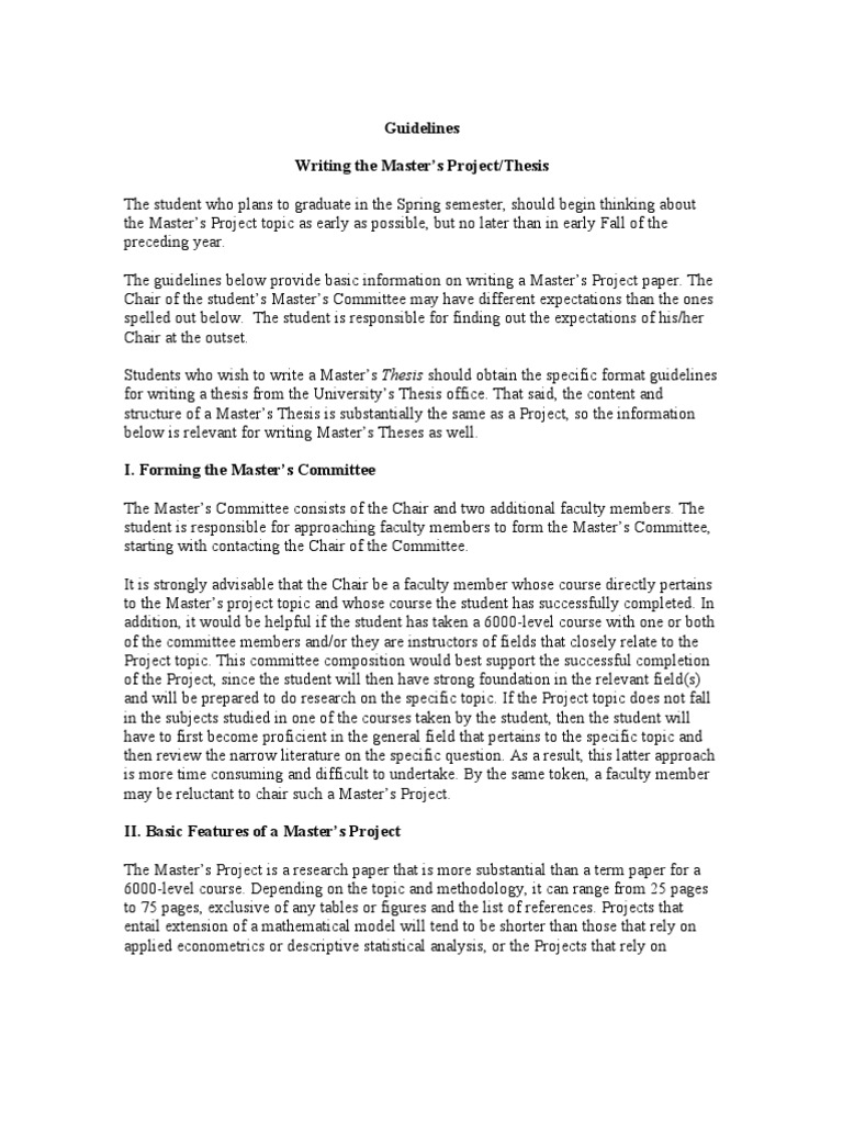 Guidelines For Writing A Masters Thesis | PDF | Thesis | Literature Review