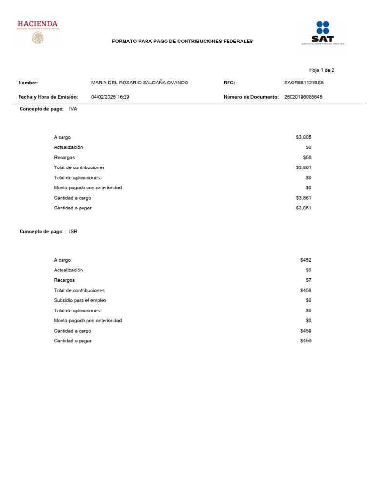 Formato de Pago de Contribuciones Federales | PDF