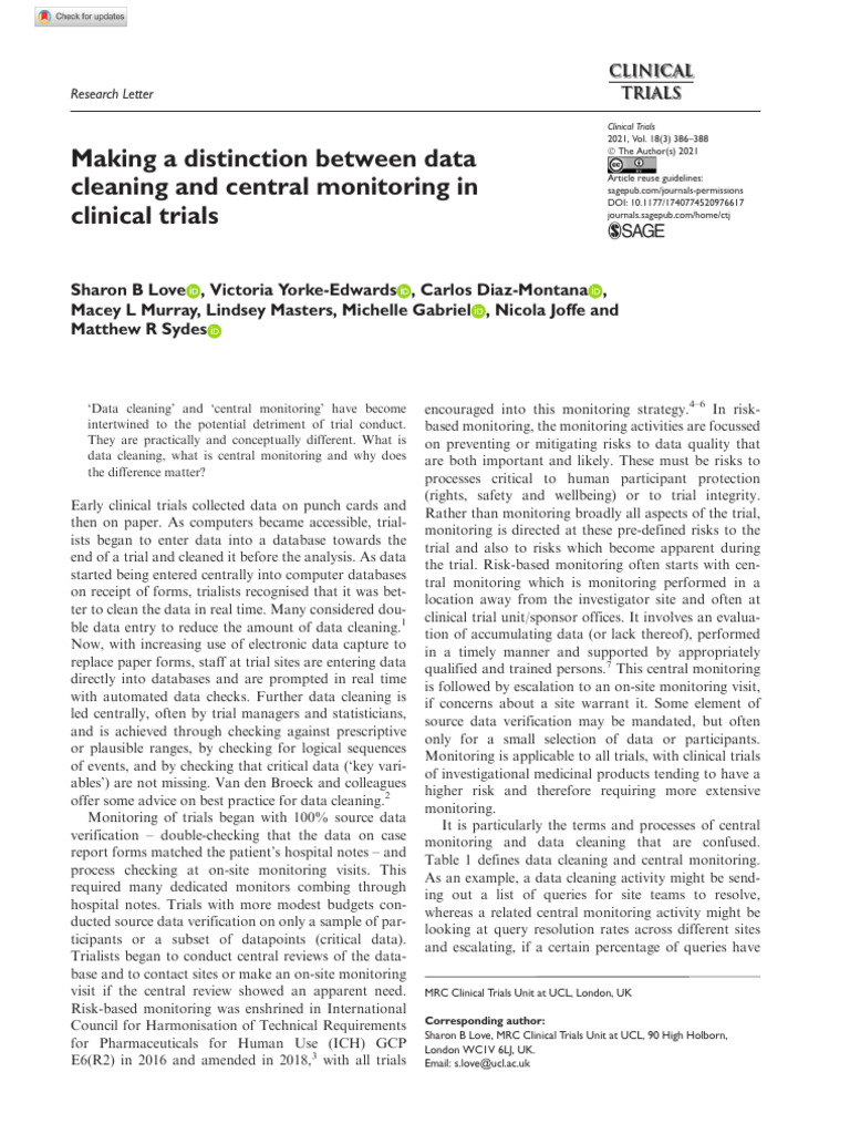 Distinguishing Data Cleaning and Monitoring | PDF | Clinical Trial | Data