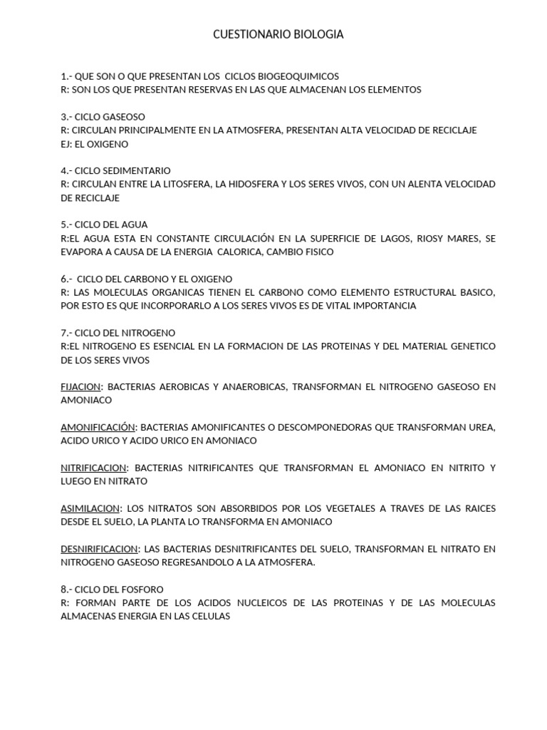 Cuestionario Biologia | PDF