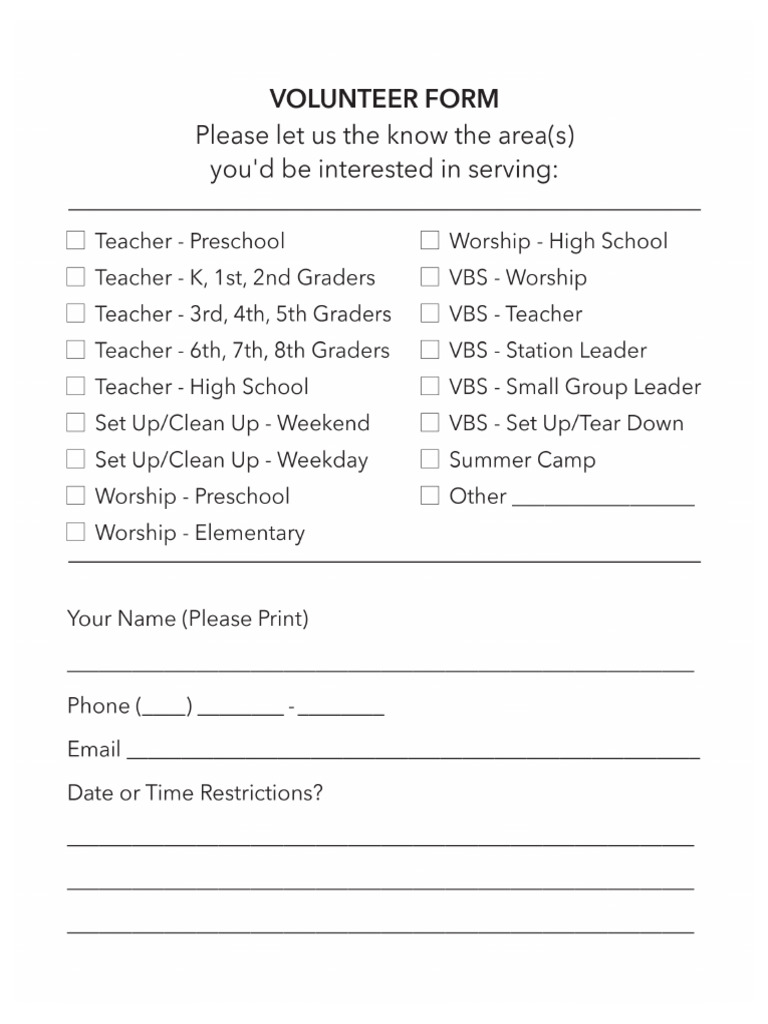 Volunteer Form Blank | PDF