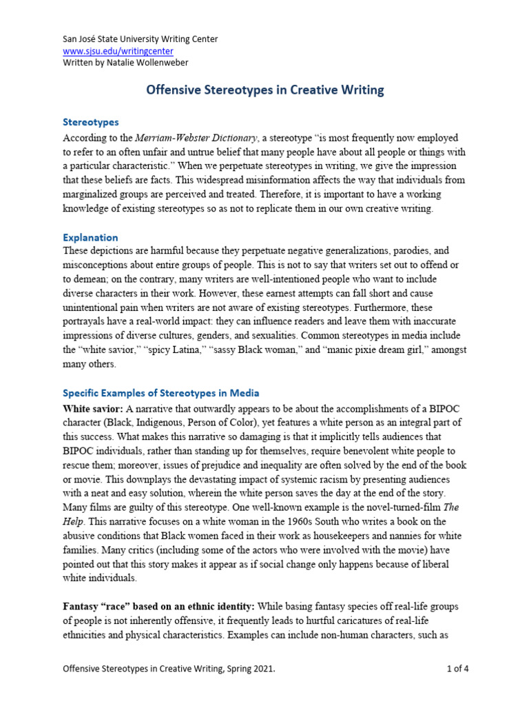 Avoiding Stereotypes in Creative Writing | PDF | Stereotypes | Disability
