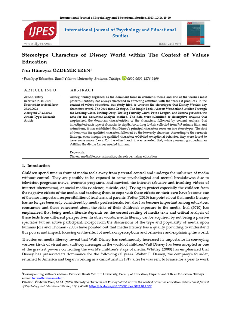 Stereotype Characters of Disney World Within the Context of Values ...