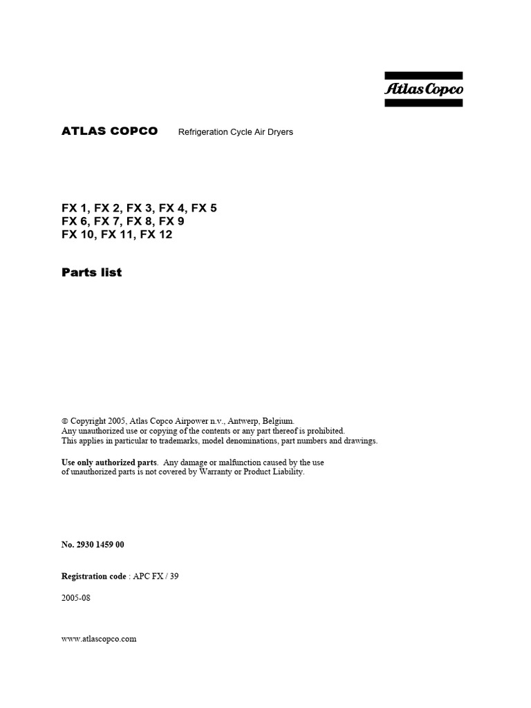 Atlas Copco FX 1, FX 2, FX 3, FX 4, FX 5 FX 6, FX 7, FX 8, FX 9 ...