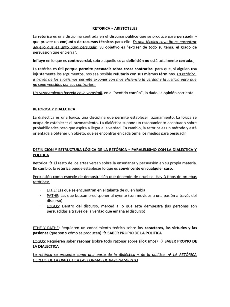 Retórica de Aristóteles: Persuasión y Estructura | PDF | Retórica ...