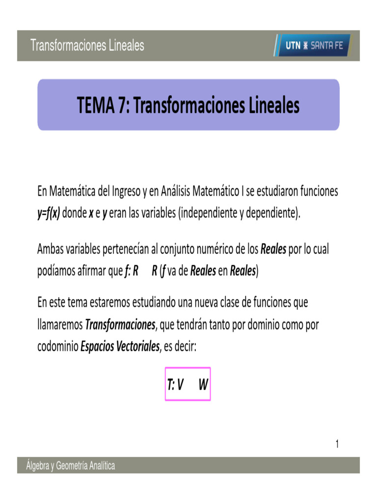 Transformaciones Lineales en Álgebra | PDF | Mapa lineal | Espacio vectorial