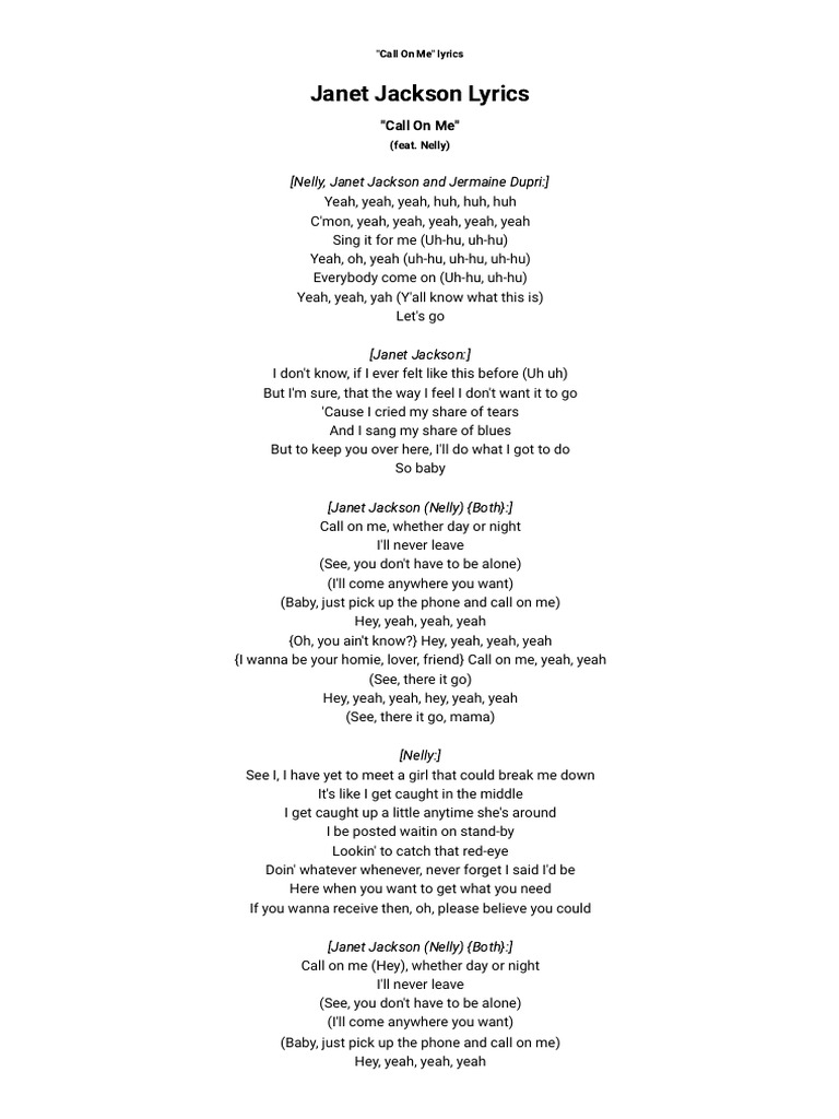 Janet Jackson - Call On Me Lyrics | PDF