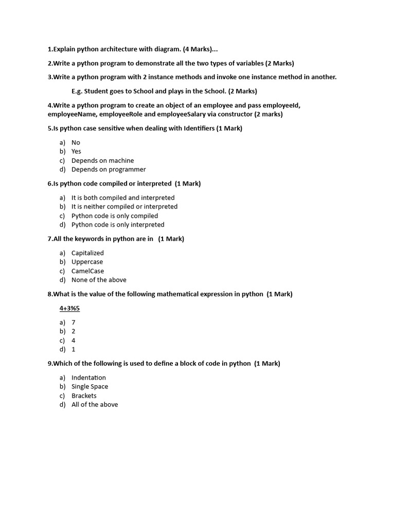 Python Test Paper | PDF | Python (Programming Language) | Method ...