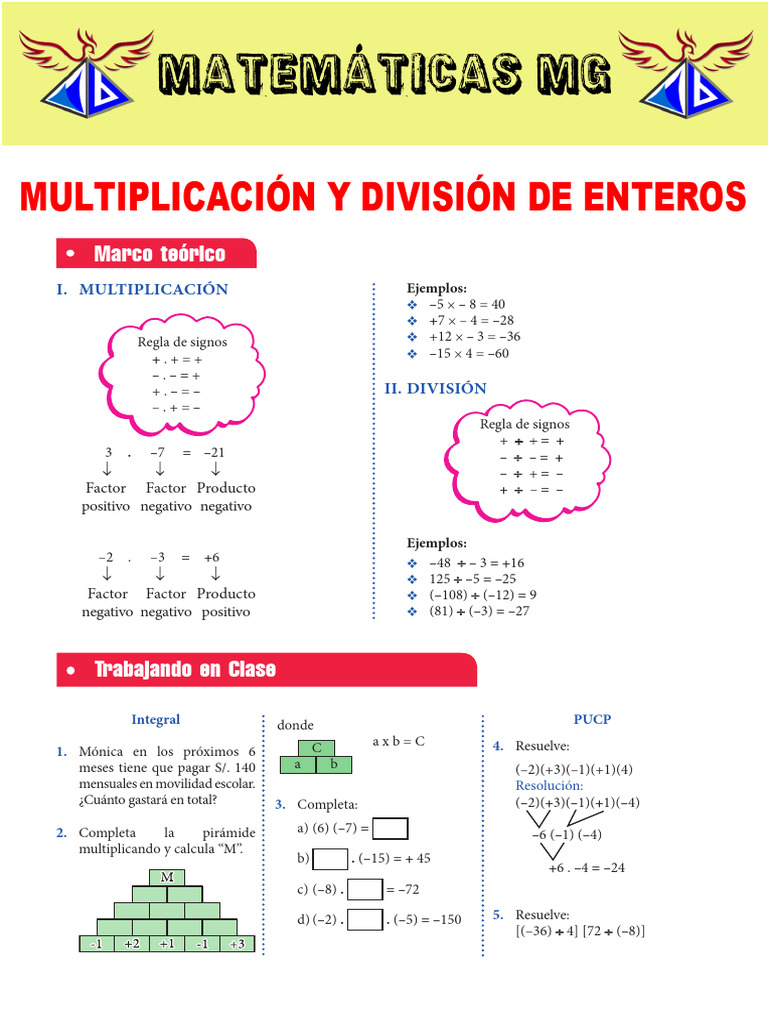Multiplicación y División en Numeros Enteros para Primer Grado de ...