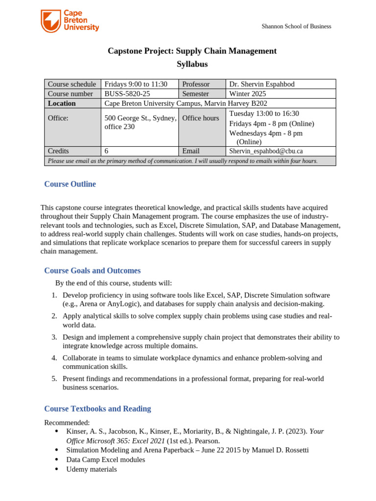 2025 Winter Capstone Project SCM (BUSS-5820-25) draft (2) | PDF | Microsoft Excel | Simulation