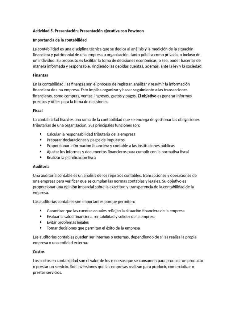 Actividad 5 Presentacion Ejecutiva Powntoon | PDF | Contabilidad | Business
