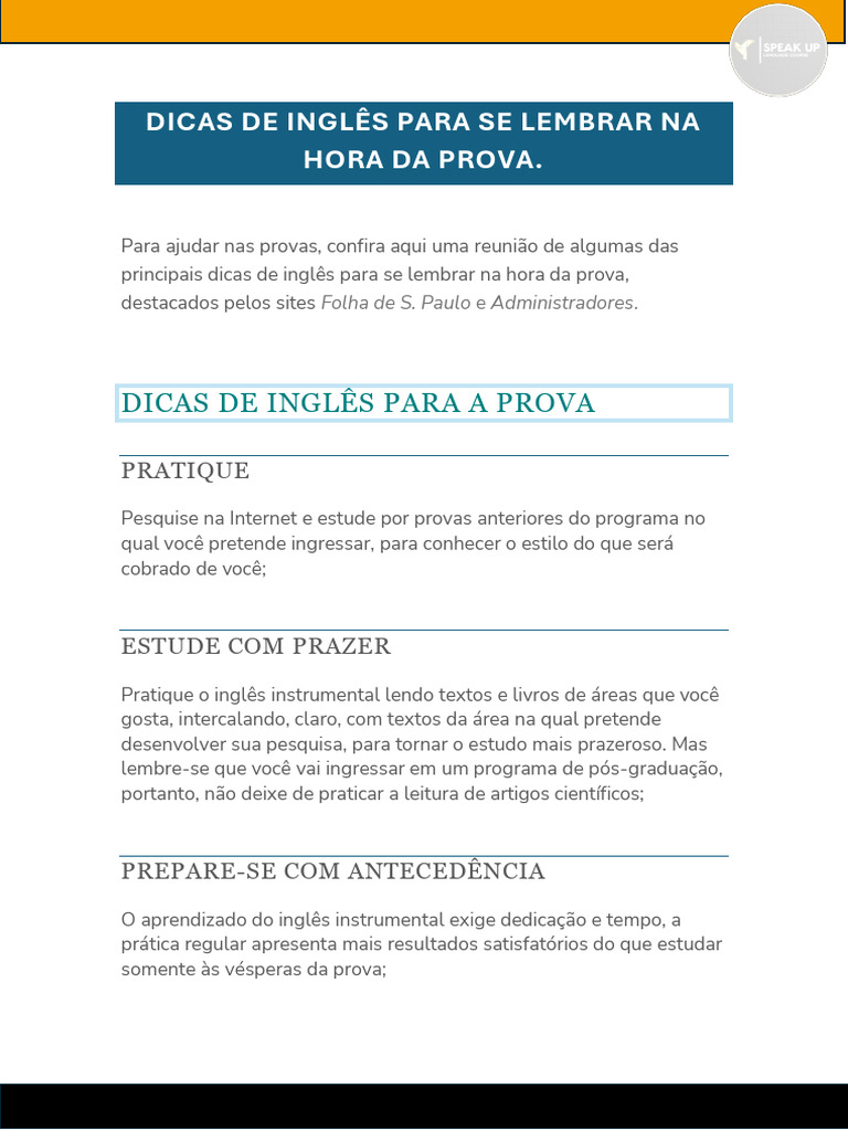 Dicas de Inglês para Se Lembrar Na Hora Da Prova. | PDF