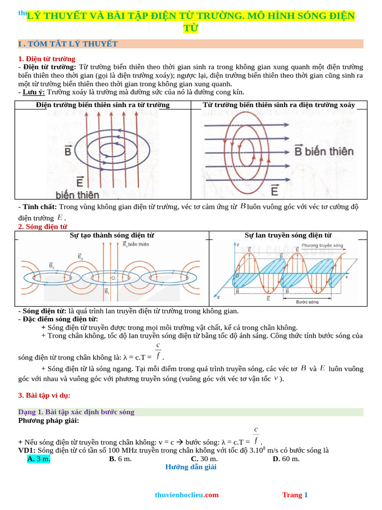 Tom Tat Ly Thuyet Dien Tu Truong. Mo Hinh Song Dien Tu | PDF