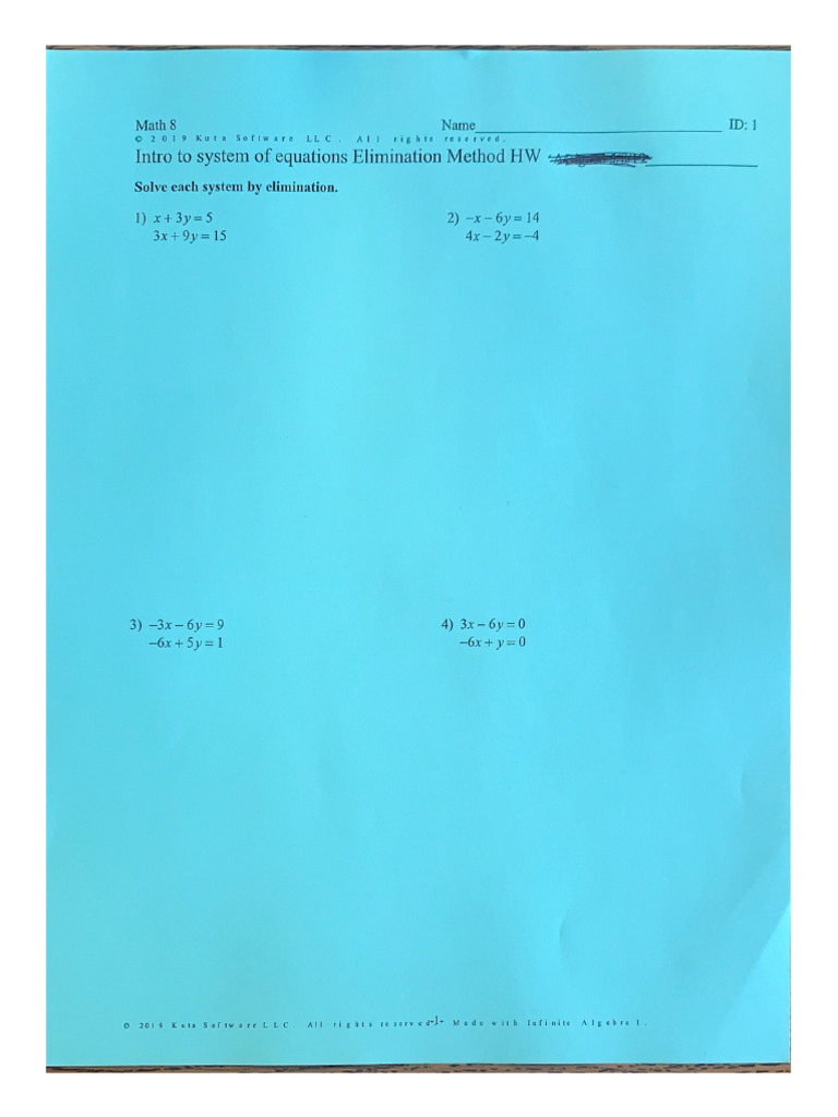 Intro To System of Equations Elimination Method | PDF