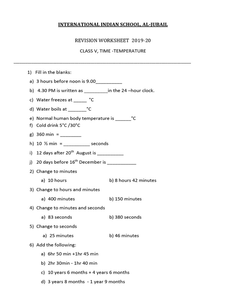 Time and Temperature Worksheet V | PDF | Thermodynamics