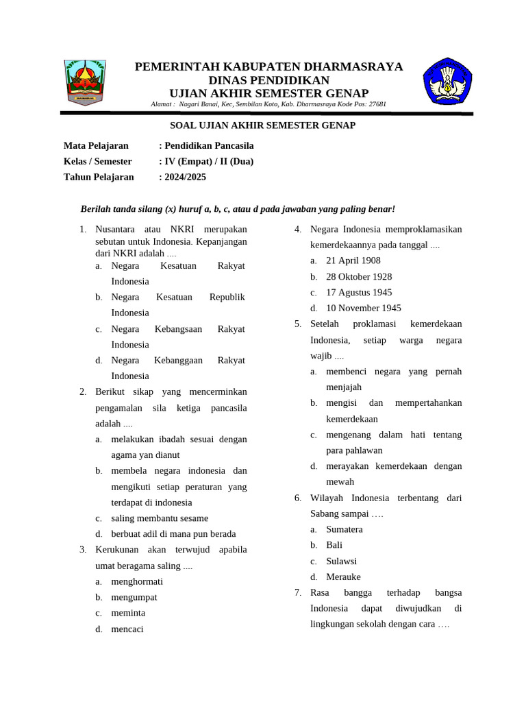 Soal PP KLS 4 KUMER | PDF