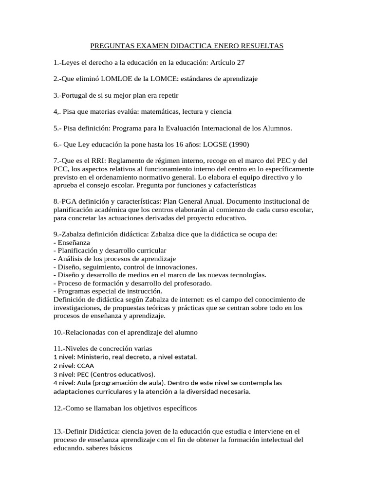 Didactica Preguntas Examen Resueltas | PDF | Evaluación | Plan de estudios