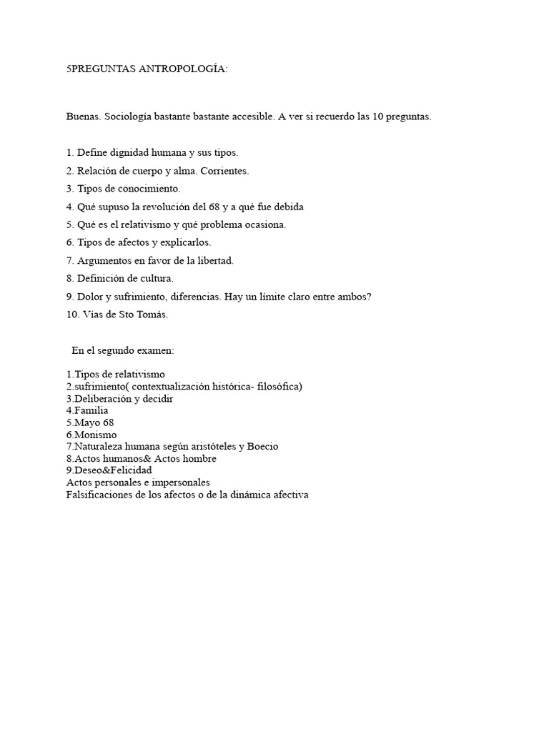 Preguntas Examen Antropologia | PDF