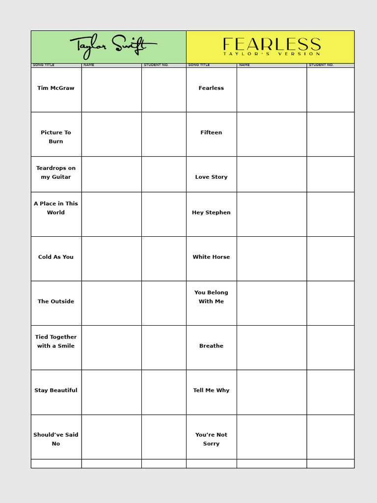 Taylor Swift Song Titles List | PDF | Taylor Swift | Pop Music