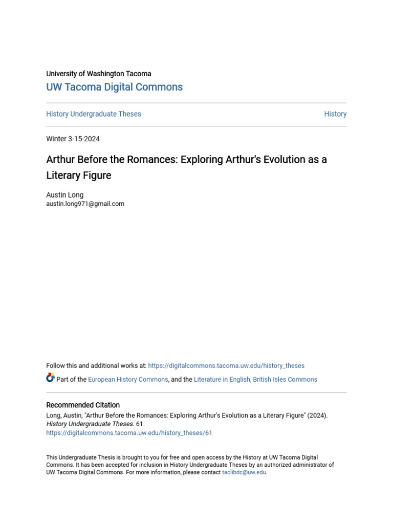 Arthur Before The Romances - Exploring Arthurs Evolution As A Lit | PDF ...