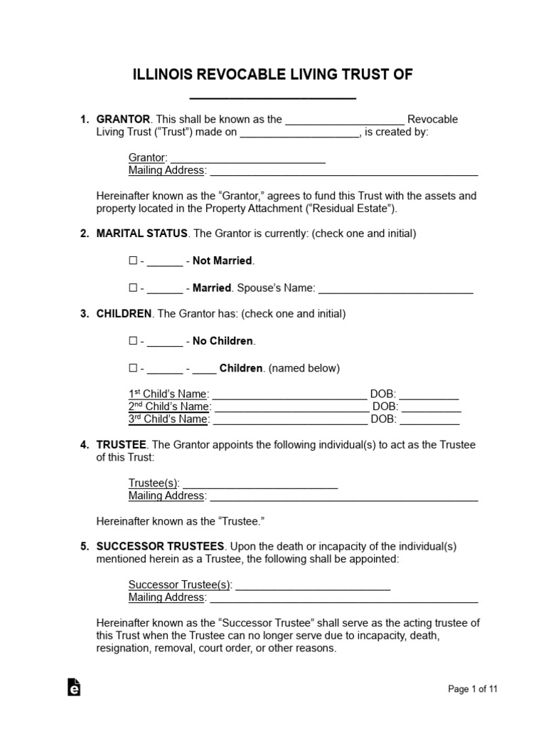 Illinois Revocable Living Trust Form | PDF | Affidavit | Trustee