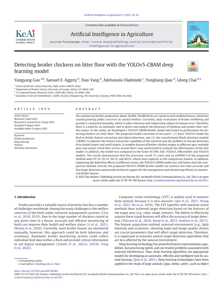 [thesis ref 2] Detecting broiler chickens on litter floor with the YOLOv5-CBAM deep | PDF | Deep ...