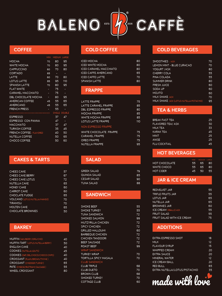 Baleno Cafe Zagazig Menu Overview | PDF | Drink | Cuisine