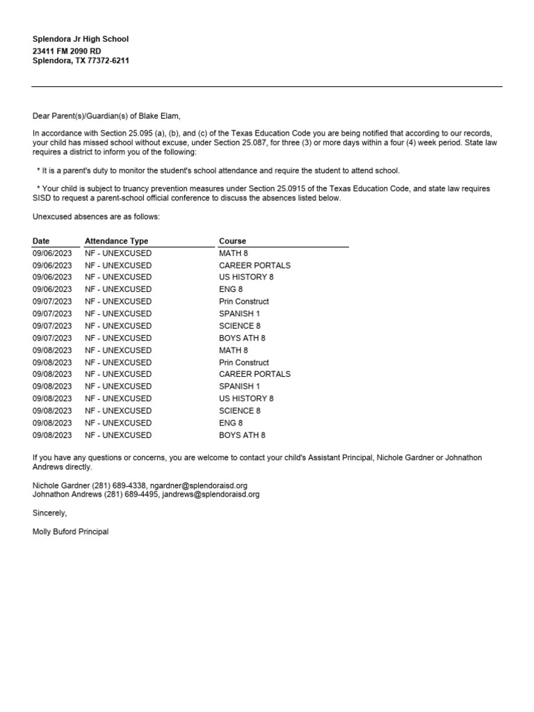 Attendance Warning Letter | PDF