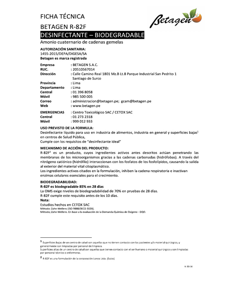 Betagen - Ficha Técnica | PDF