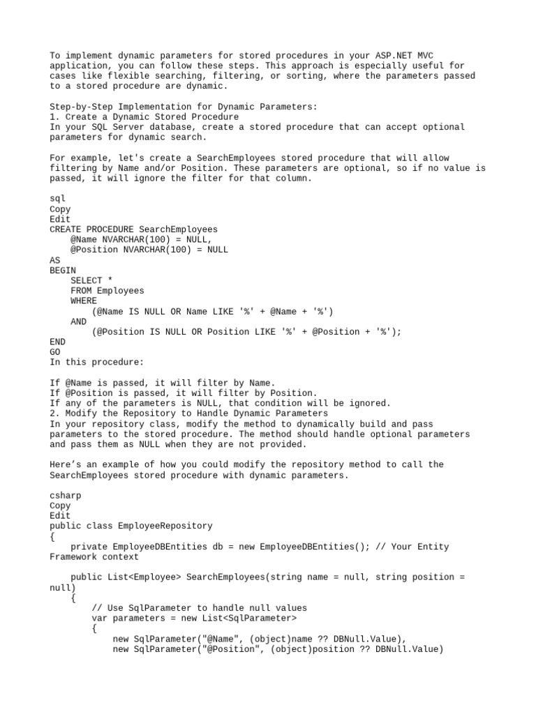 To Implement Dynamic Parameters For | PDF | Parameter (Computer Programming) | Databases